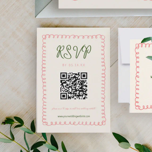 Hand Drawn French Fun Wedding QR Code RSVP Card | Zazzle