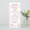 Hand Drawn French Red Whimsical Wedding Menu | Zazzle