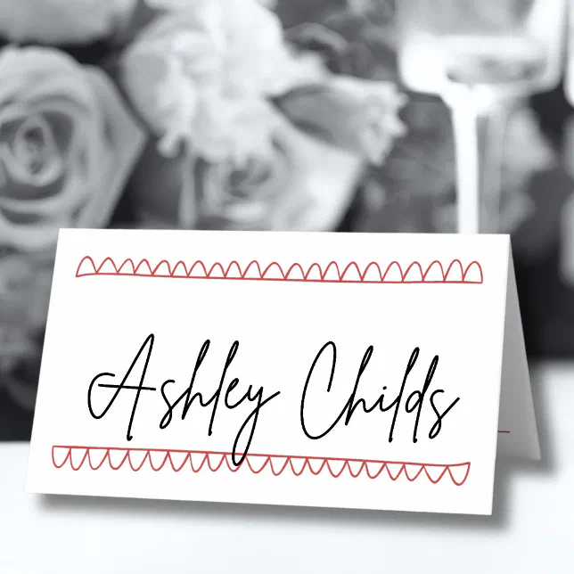 Hand Drawn French Red Whimsical Wedding Place Card | Zazzle