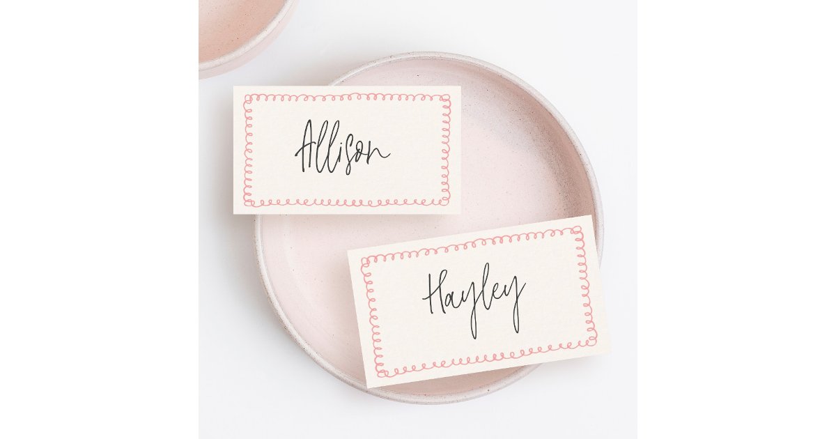 Hand Drawn French Vintage Wedding Name Flat Place Card | Zazzle