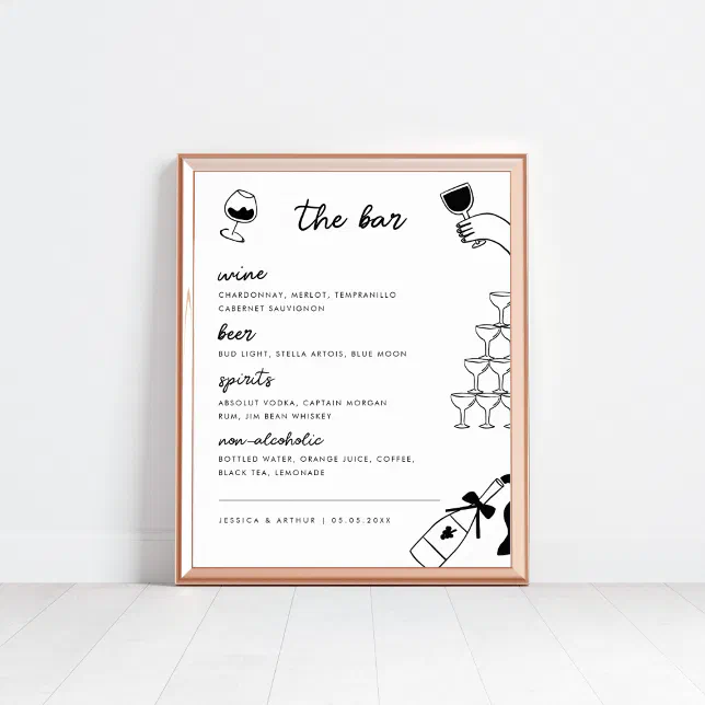 Hand Drawn French Wedding Bar Drink Menu Sign | Zazzle