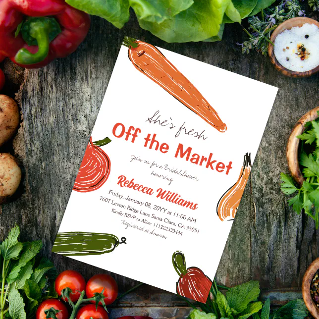Hand Drawn Fresh Off the Market Bridal Shower Invitation | Zazzle