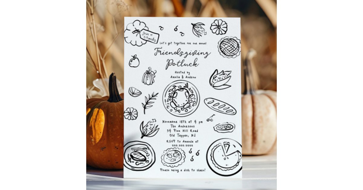Hand Drawn Friendsgiving Potluck Invitation | Zazzle