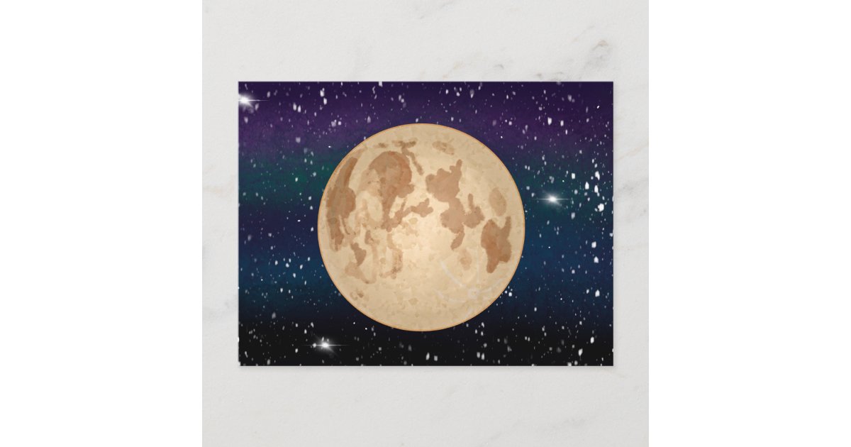 Hand drawn Full Moon and Sparkling Stars Postcard | Zazzle