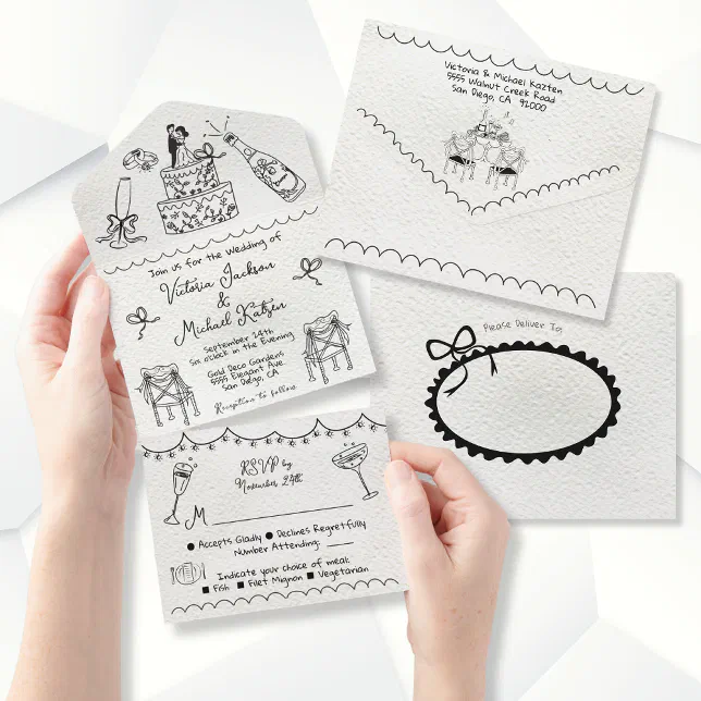Hand Drawn funky doodle wedding All In One Invitation | Zazzle