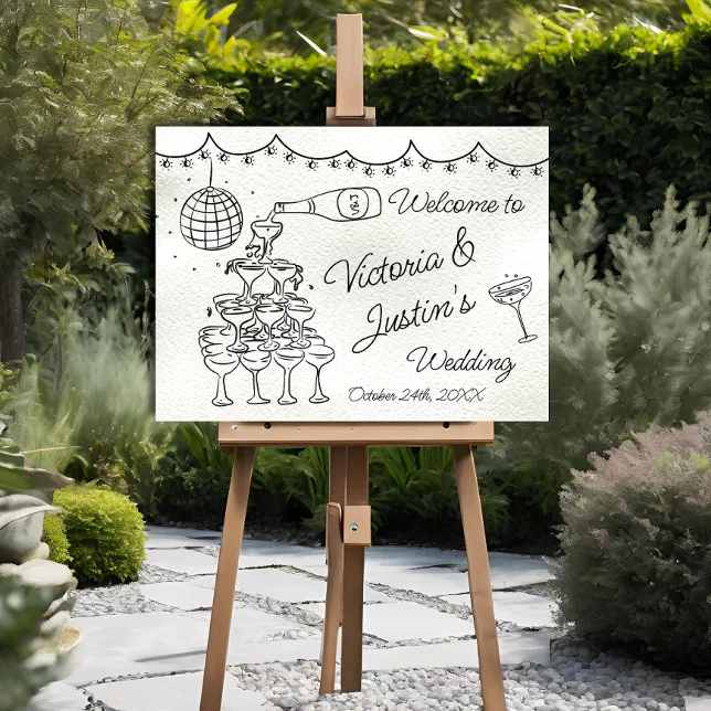 Hand drawn Funky Doodle Wedding Welcome Sign | Zazzle