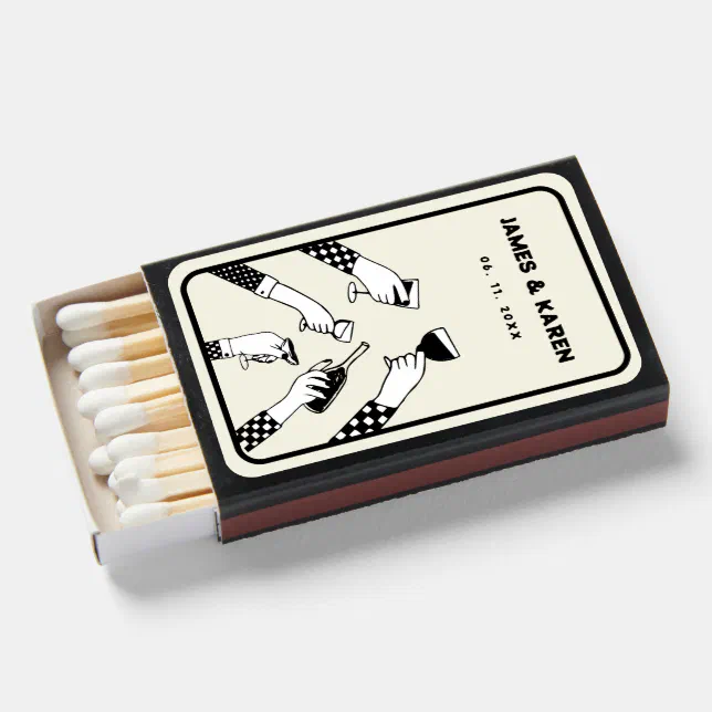 Hand Drawn funky retro wedding Matchboxes | Zazzle