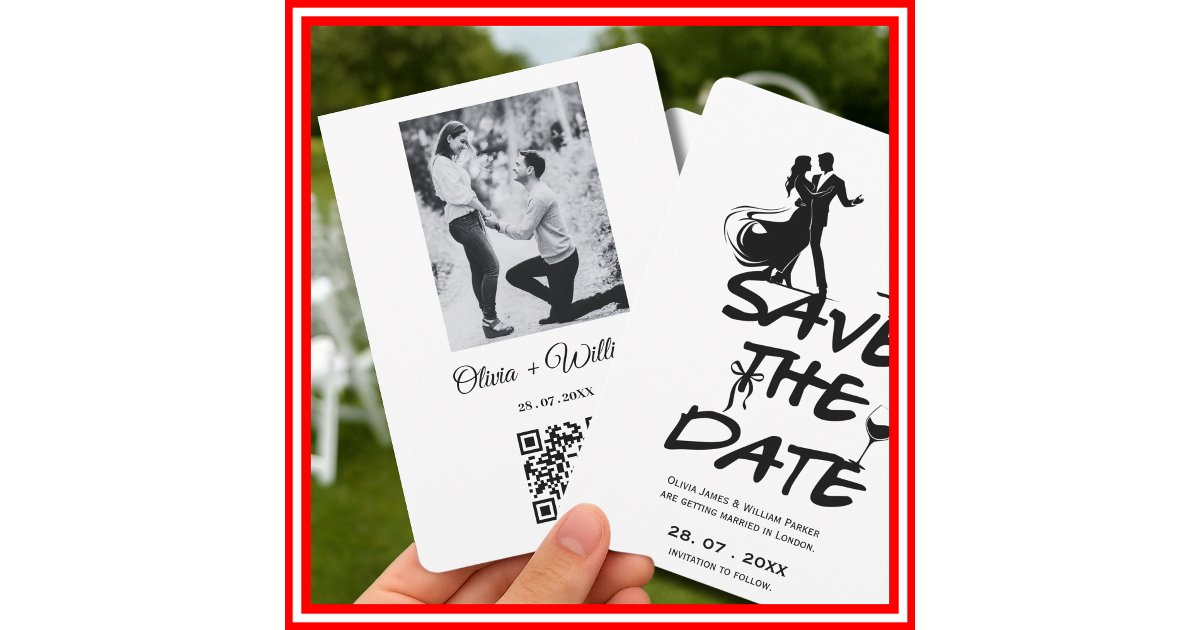 Hand Drawn Funky Whimsical QR Code Wedding PHOTO Save The Date | Zazzle