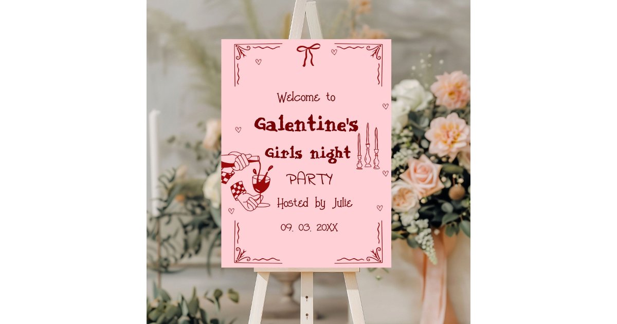 Hand Drawn Galentine Girls Night Welcome Sign | Zazzle