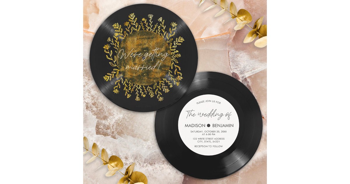 Hand-drawn Gold Wildflower Vinyl Lp Record Wedding Invitation | Zazzle