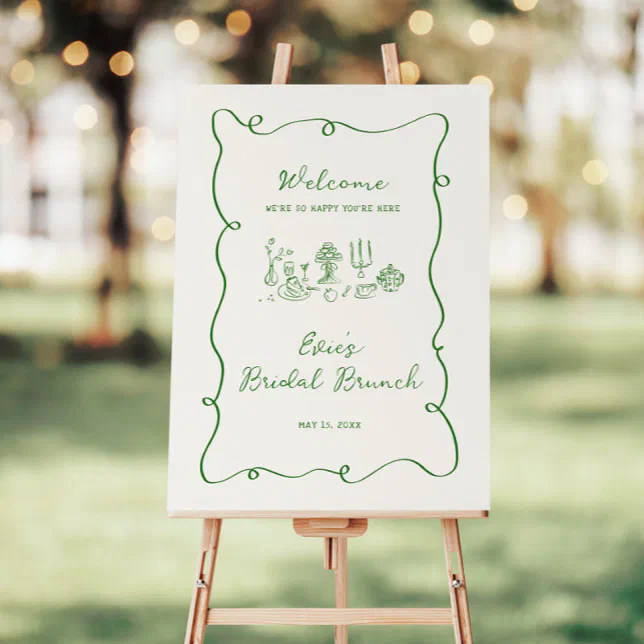 Hand Drawn Green Bridal Brunch Welcome Sign | Zazzle