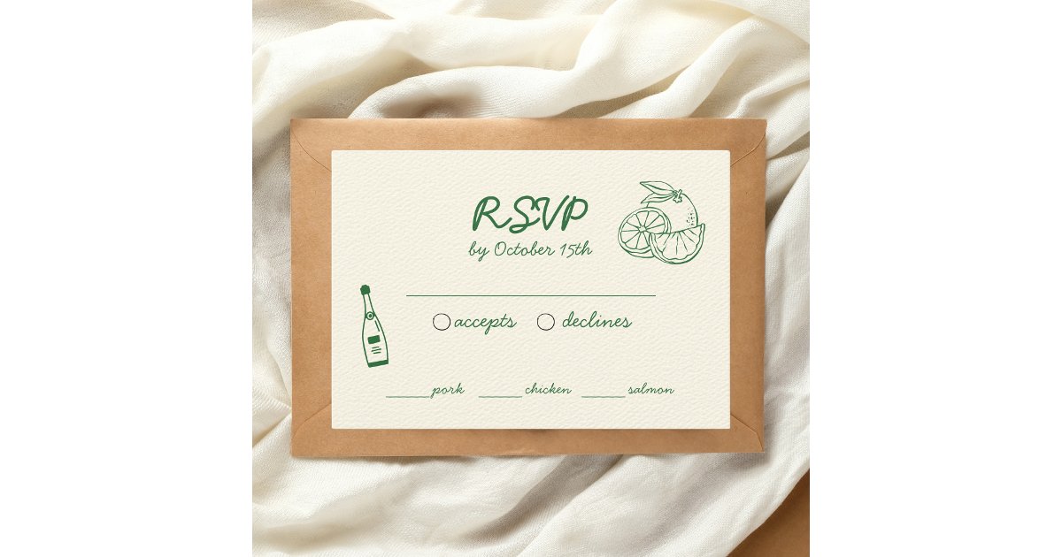 Hand Drawn Green Illustration Vintage French RSVP Card | Zazzle