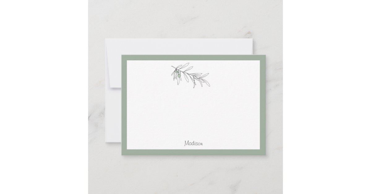 Hand Drawn Green Olive Leaves Note Card | Zazzle