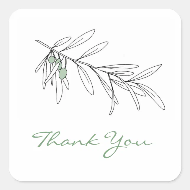 Hand Drawn Green Olive Leaves Square Sticker | Zazzle