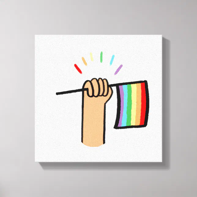 Hand Drawn Hand Waving a Rainbow Flag Canvas Print | Zazzle