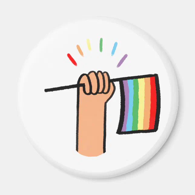 Hand Drawn Hand Waving a Rainbow Flag Magnet | Zazzle