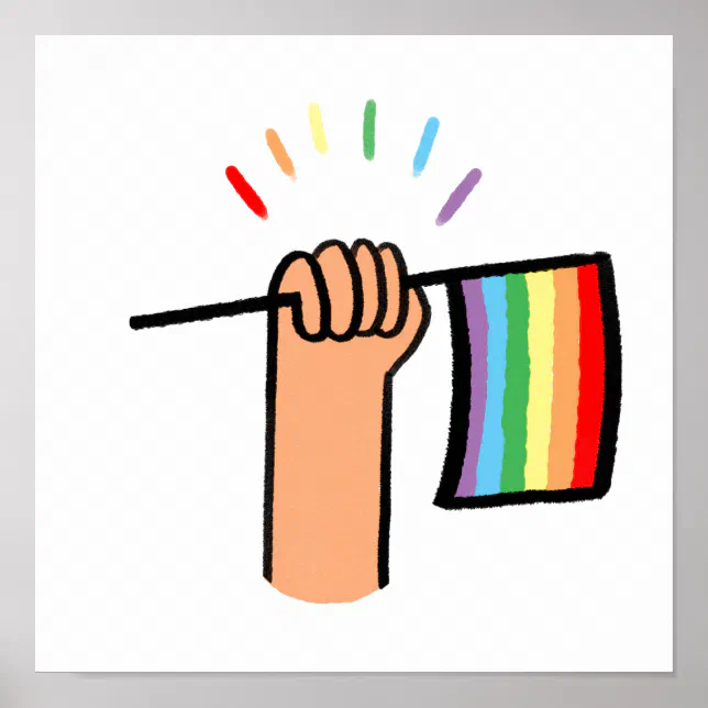 Hand Drawn Hand Waving a Rainbow Flag Poster | Zazzle