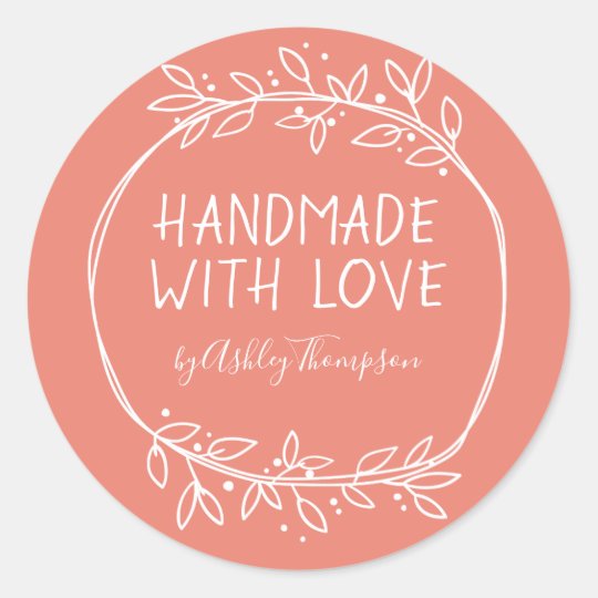 Hand Drawn Handmade With Love Personalized Classic Round Sticker ...