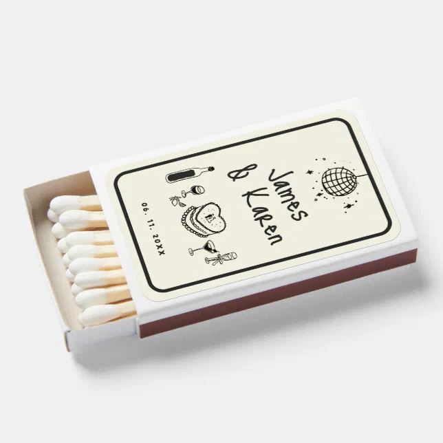 Hand Drawn Handwritten funky retro wedding Matchboxes | Zazzle