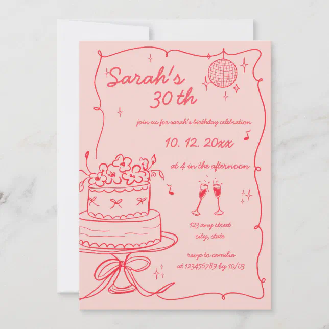 Hand Drawn Handwritten Scribble Birthday Invitation | Zazzle