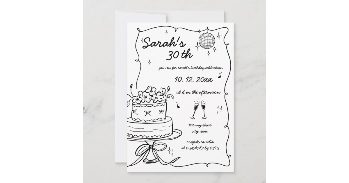 Hand Drawn Handwritten Scribble Birthday Invitation | Zazzle
