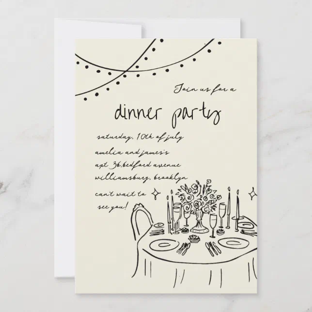 Hand drawn & Handwritten whimsical Dinner wedding Invitation | Zazzle