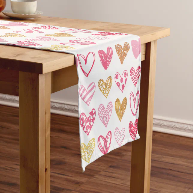 Hand Drawn Heart Pattern ID470 Short Table Runner | Zazzle