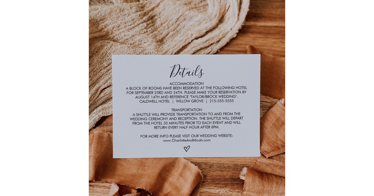 Hand Drawn Heart Wedding Details Insert Card | Zazzle