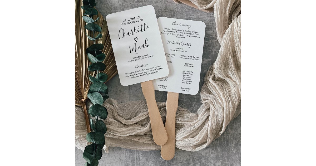 Hand Drawn Heart Wedding Program Hand Fan | Zazzle