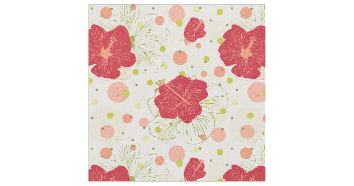 Hand Drawn Hibiscus Pattern Fabric | Zazzle