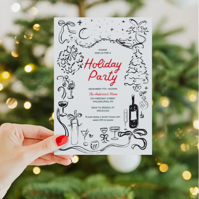 Hand Drawn Holiday Party Christmas Party Invitation | Zazzle