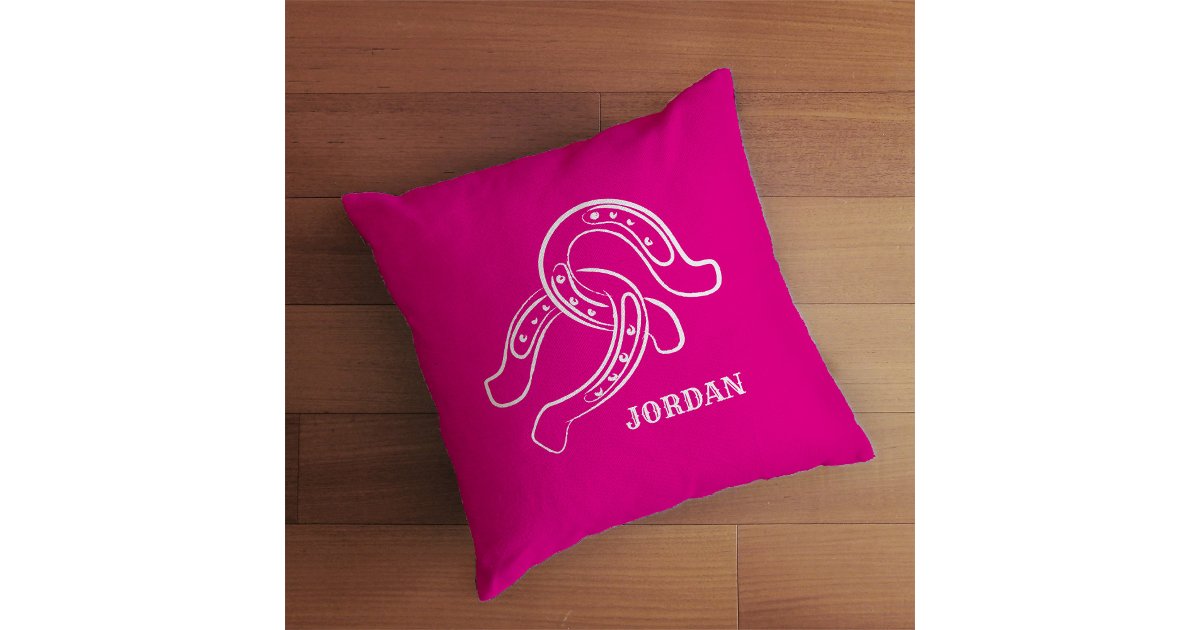 Hand-Drawn Horseshoes | Hot Pink Cowgirl Throw Pillow | Zazzle
