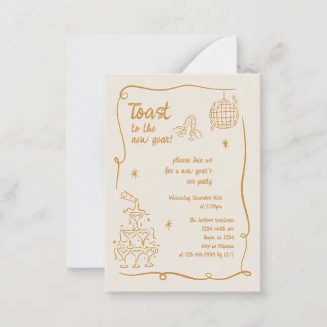 Hand Drawn Illustrated New Years Eve Party In Note Card | Zazzle