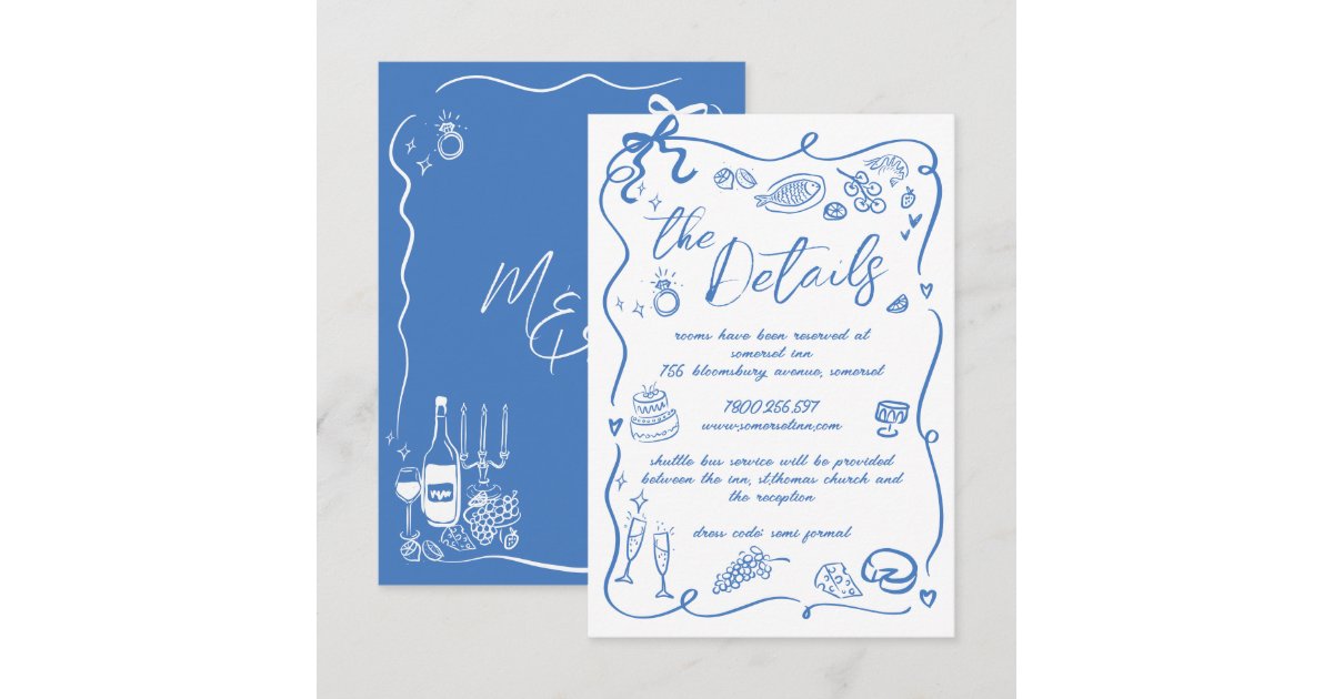 Hand Drawn Illustrations Doodles Wedding Details Enclosure Card | Zazzle
