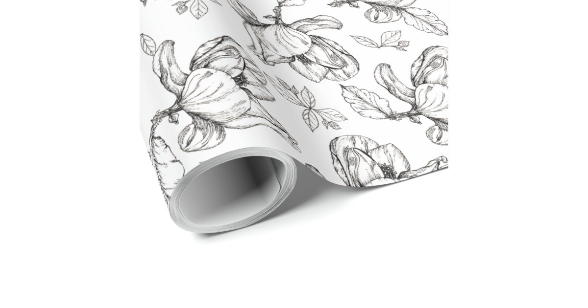 Hand Drawn Ink Magnolia Flower Gift Wrap | Zazzle.com