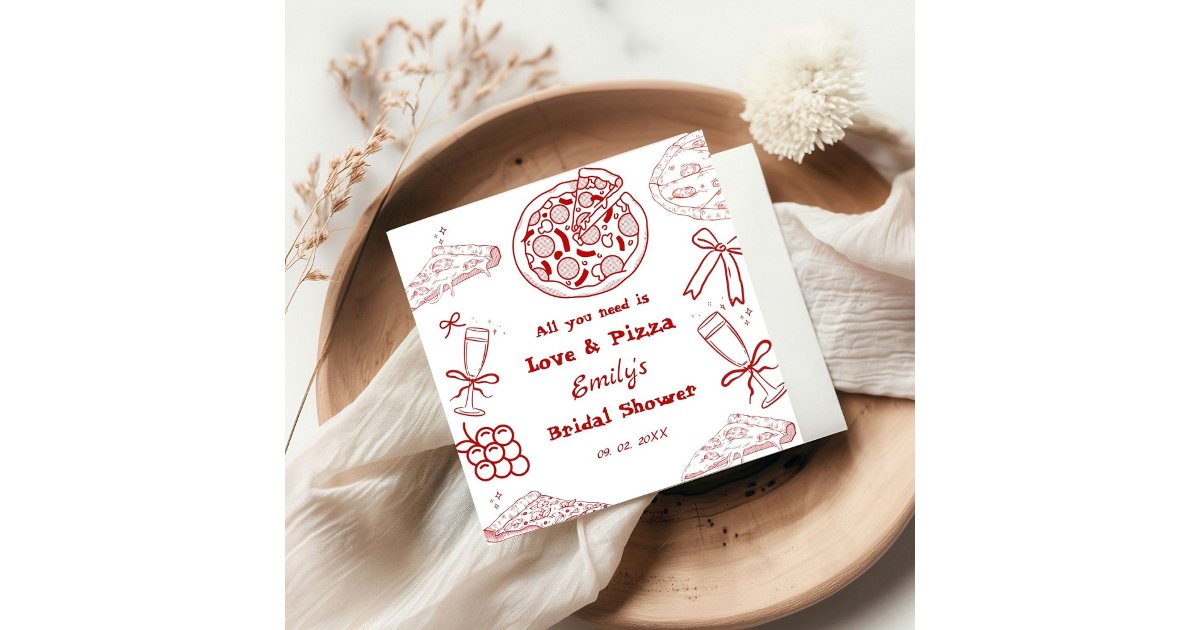 Hand Drawn is love & Pizza Bridal Shower Napkins | Zazzle