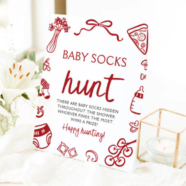Hand Drawn Italian Baby Socks Hunt Baby Shower Pedestal Sign | Zazzle