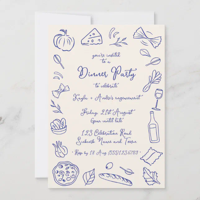 Hand Drawn Italian Theme Dinner Party Invitation | Zazzle