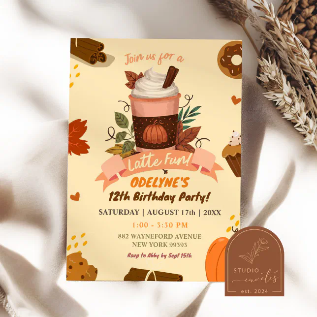 Hand Drawn Latte Fun Autumn Birthday Invitation | Zazzle