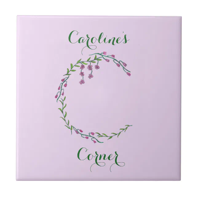 Hand Drawn Letter C Initial Monogram Vines Flowers Ceramic Tile | Zazzle