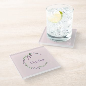 Hand Drawn Letter C Initial Monogram Vines Flowers Glass Coaster | Zazzle