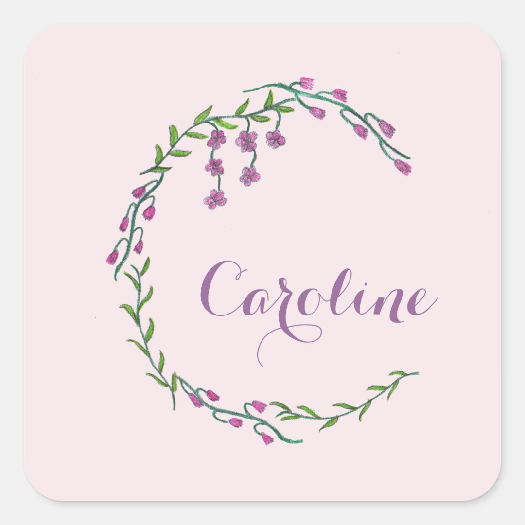 Hand Drawn Letter C Initial Monogram Vines Flowers Square Sticker | Zazzle