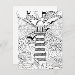Hand Drawn Lighthouse Doodle Postcard | Zazzle