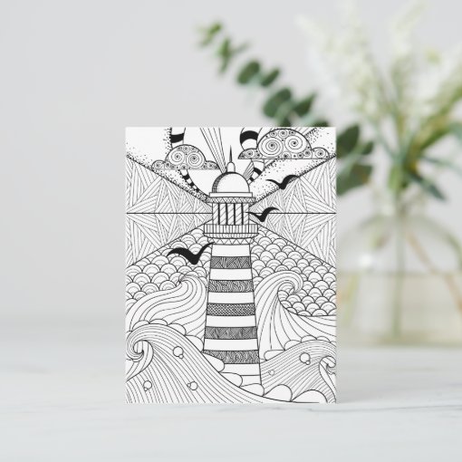 Hand Drawn Lighthouse Doodle Postcard | Zazzle