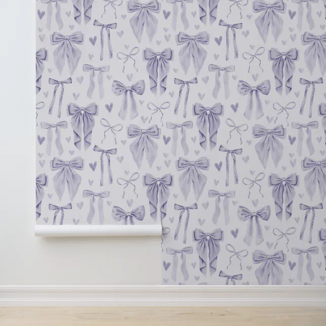 Hand-Drawn Lilac Bows on a Soft Light Background Wallpaper | Zazzle