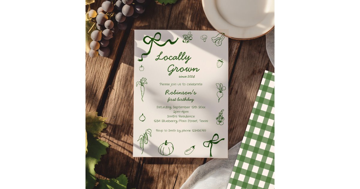 Hand Drawn Locally Grown Farm 1st Birthday Invitation | Zazzle