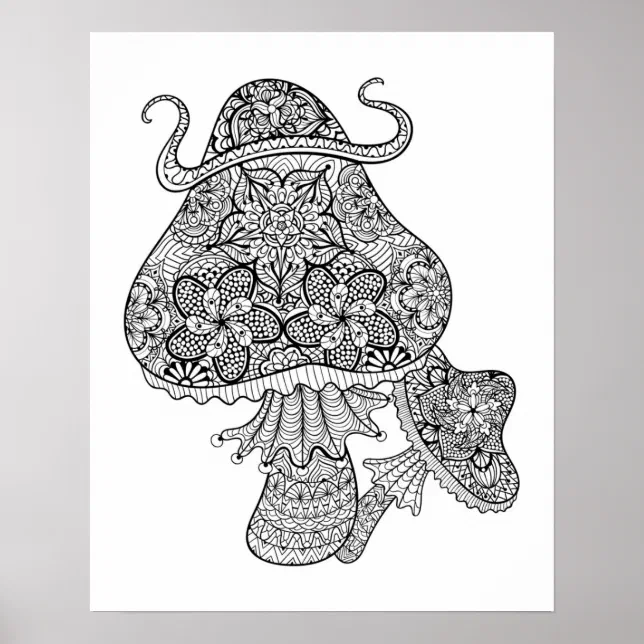 Hand Drawn Magic Mushrooms Doodle 2 Poster | Zazzle