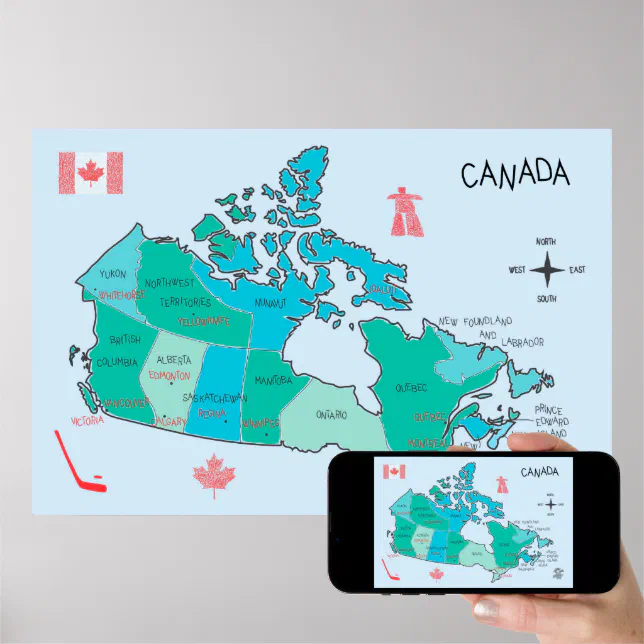 Hand-drawn map of Canada with illustrations Poster | Zazzle