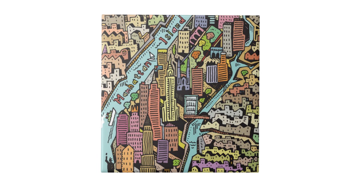 Hand Drawn Map of New York City Ceramic Tile | Zazzle