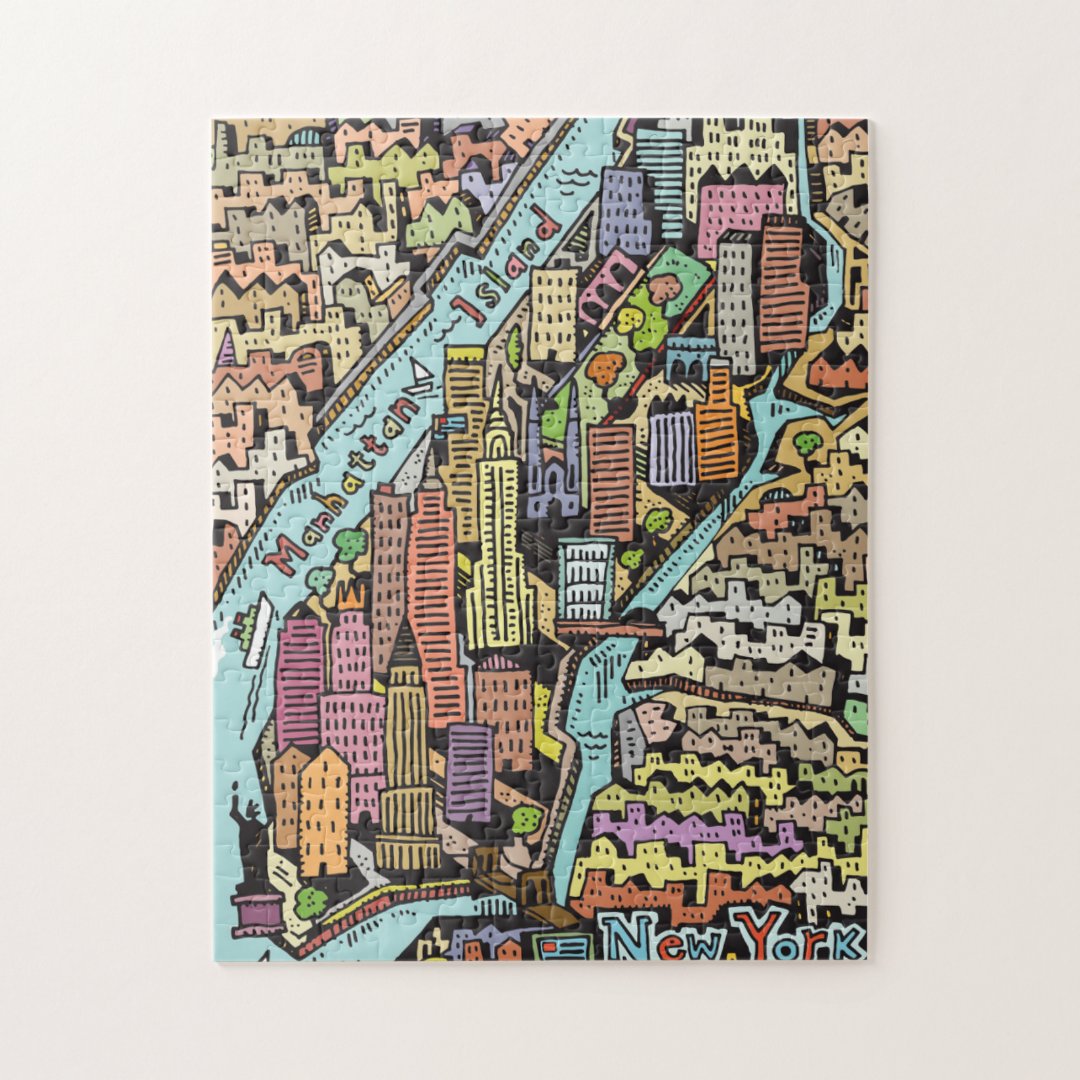 Hand Drawn Map of New York City Jigsaw Puzzle | Zazzle